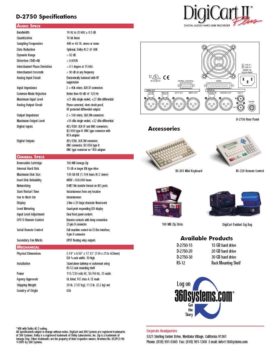 Walker Sound Hire UK - 360 Systems, Digicart, Images and Specification